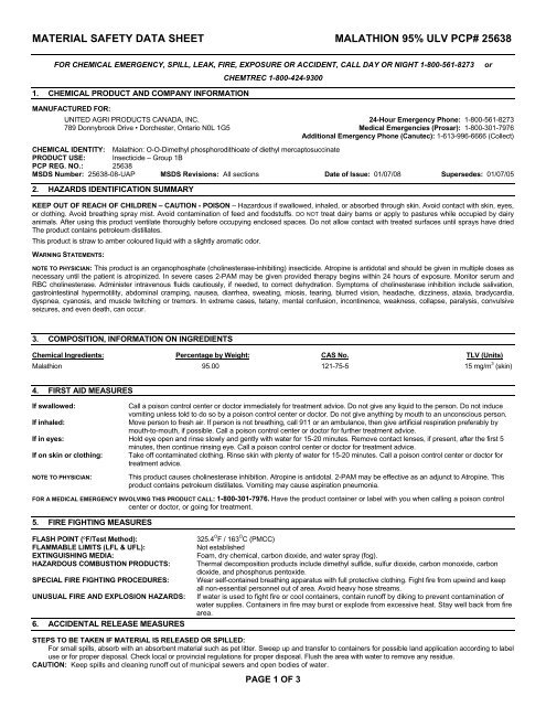 MATERIAL SAFETY DATA SHEET MALATHION 95% ULV ... - Uap.ca