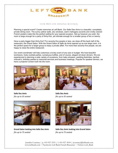 private dining menus - Left Bank