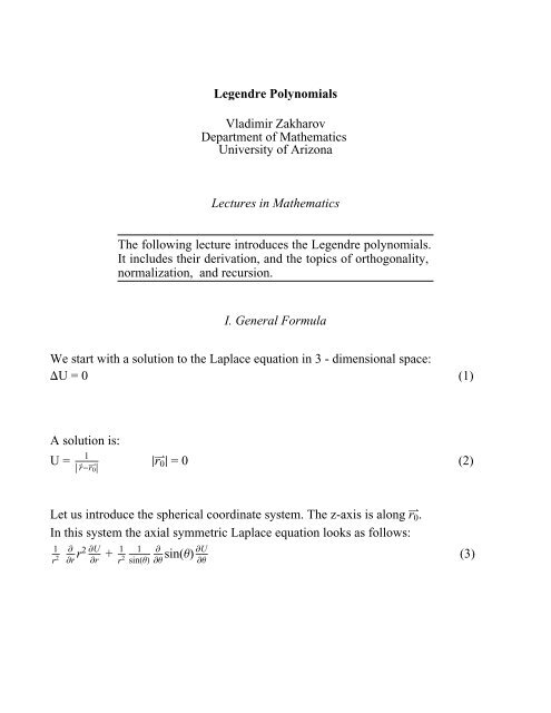 Legendre Polynomials Legendre Polynomials
