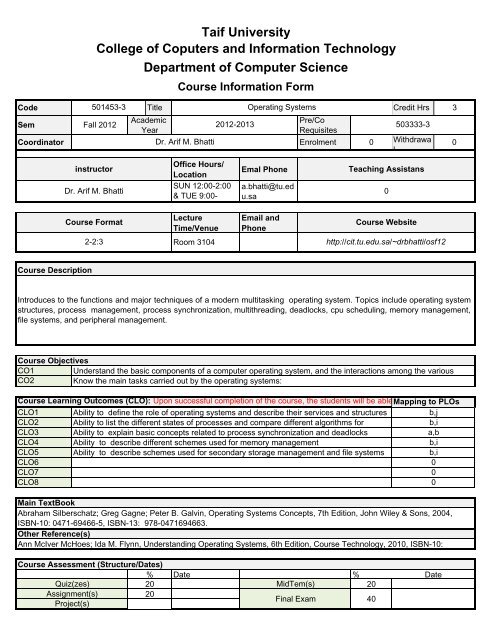 Course Syllabus - College of Computers