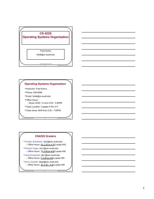 CS 422S Operating Systems Organization