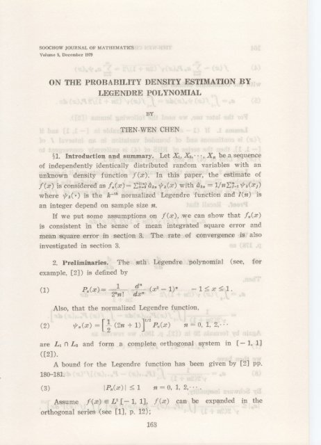 on the probability density estimation by i legendre polynomial