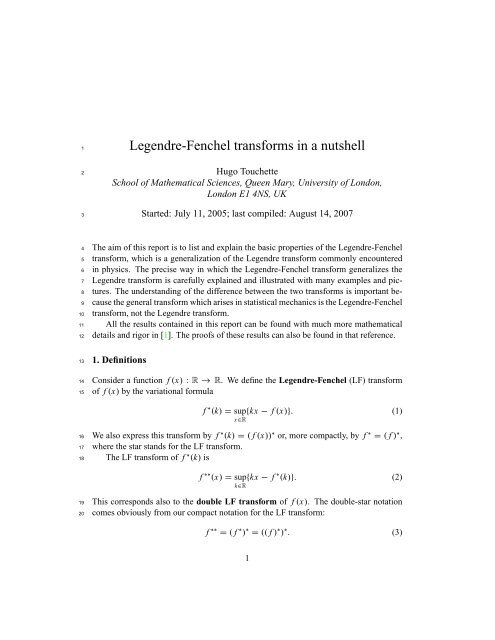 Legendre-Fenchel transforms in a nutshell - School of Mathematical ...