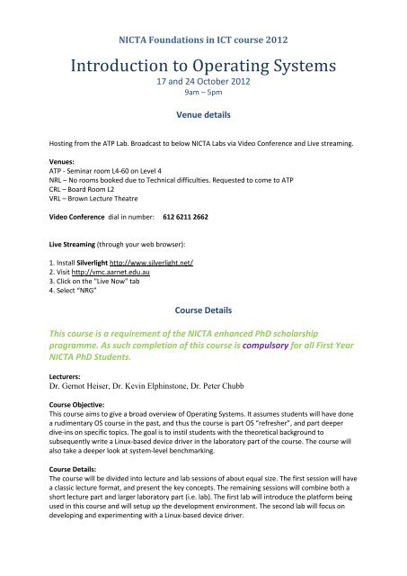 Introduction to Operating Systems - NICTA