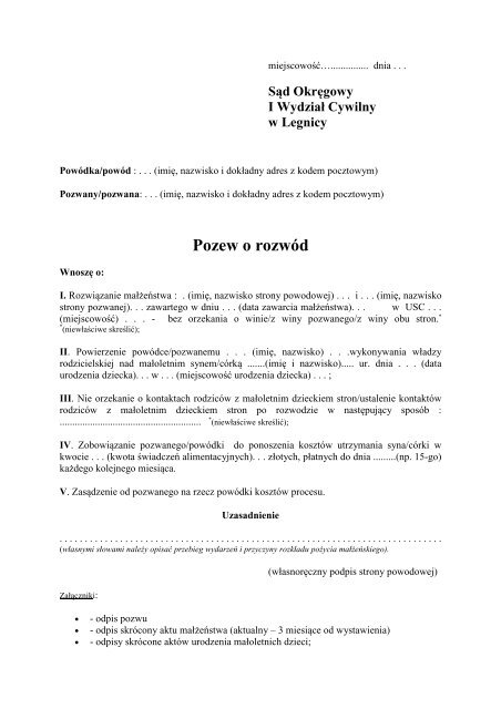 "Pozew o rozwód" (format PDF) - Sąd Okręgowy w Legnicy