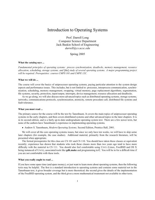 Introduction to Operating Systems - Courses