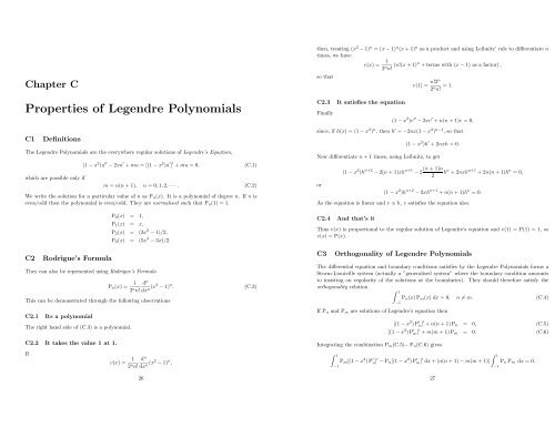 Properties of Legendre Polynomials - UCL