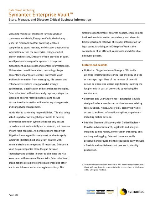 Enterprise Vault Overview - Smartronic