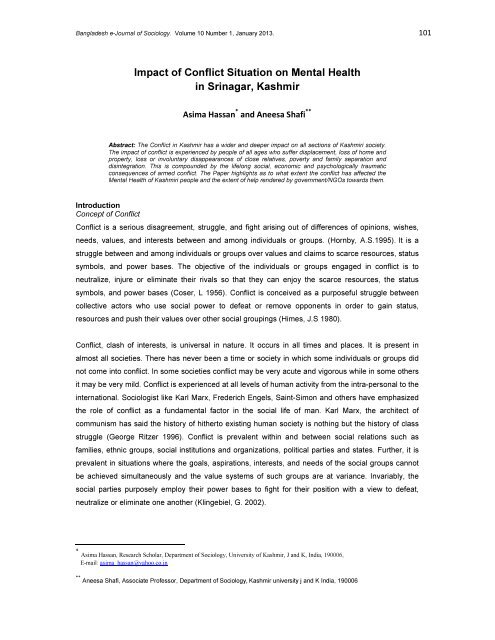 Impact Of Conflict Situation On Mental Health In Srinagar Kashmir