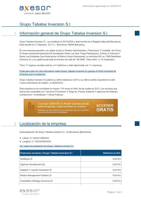 Grupo Tabalsa Inversion S.l - Axesor