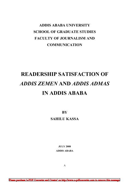 Readership Satisfaction Of Addis Zemen And Addis Admas