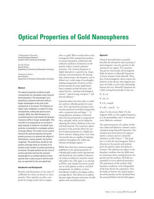 Optical Properties of Gold Nanospheres - Nanoscape