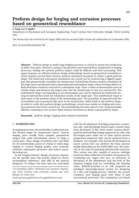 Preform design for forging and extrusion processes based on ...