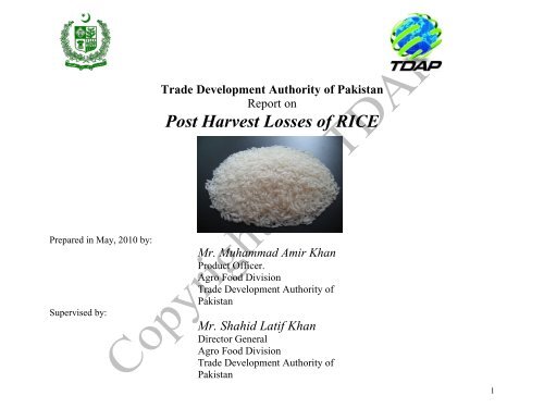 Post Harvest Losses Of RICE ? TDAP - Trade Development ...