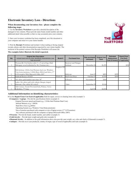 Inventory Loss Form - The Hartford