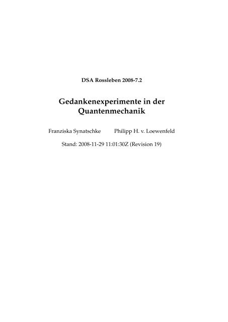 Gedankenexperimente in der Quantenmechanik