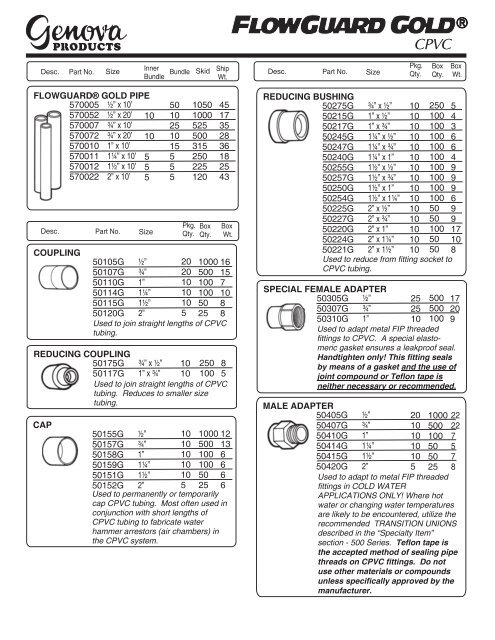 Flowguard Gold CPVC Tubing & Fittings - Genova Products