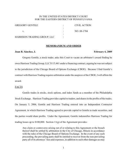 for the eastern district of pennsylvania gregory gentile