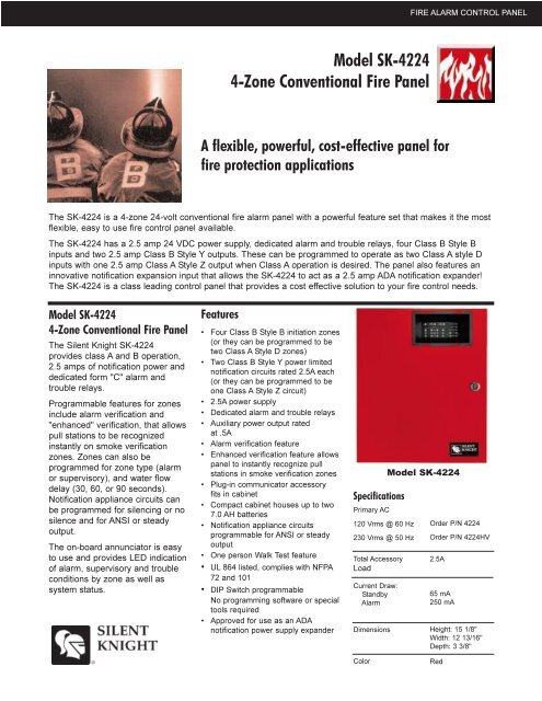 Model SK-4224 4-Zone Conventional Fire Panel