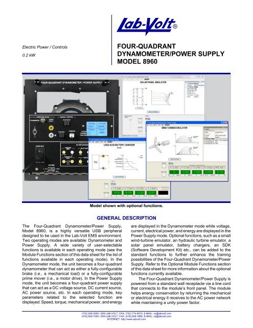 Four-Quadrant Dynamometer/Power Supply, Model 8960 - Lab Volt