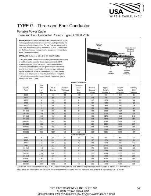 TYPE G - Three and Four Conductor - U.S.A. Wire & Cable Inc.
