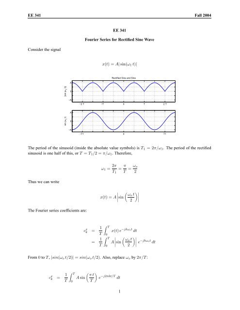 Fourier series coefficients for a rectified sine wave