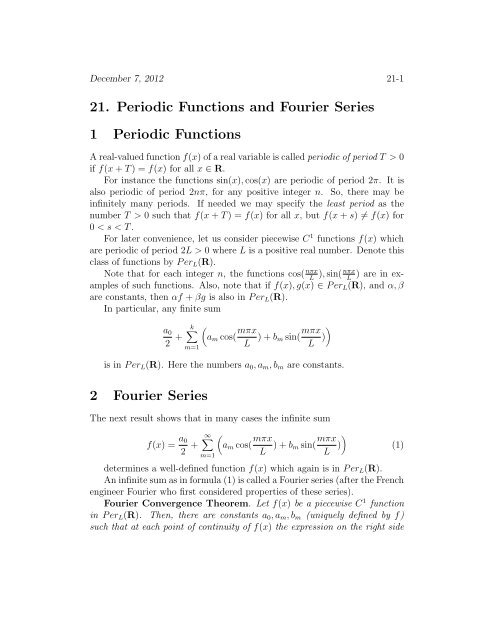 22. Fourier Series and Periodic Functions