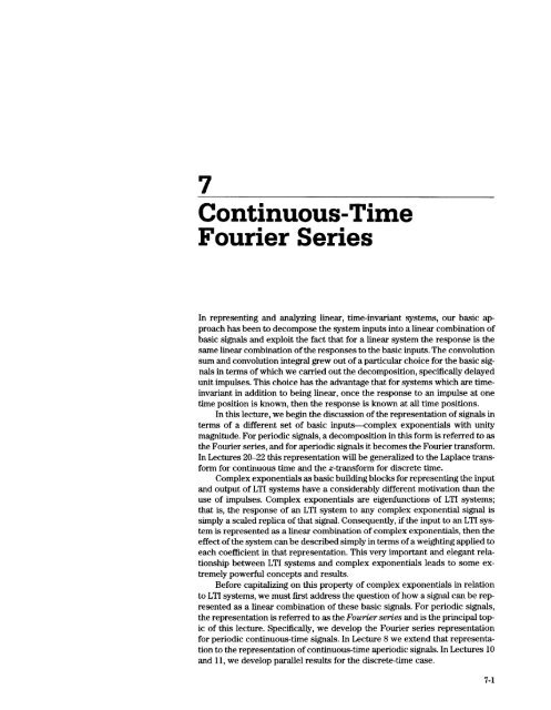 Lecture 7: Continuous-time Fourier series - MIT OpenCourseWare