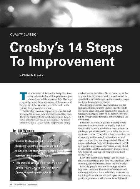 Crosby's 14 Steps To Improvement