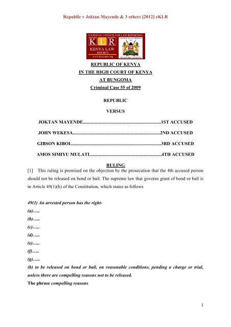 Republic v Joktan Mayende & 3 others [2012] eKLR 1 REPUBLIC ...