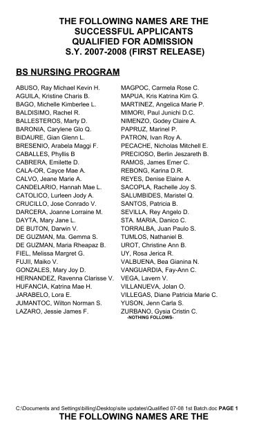 THE FOLLOWING NAMES ARE THE - FEU-NRMF