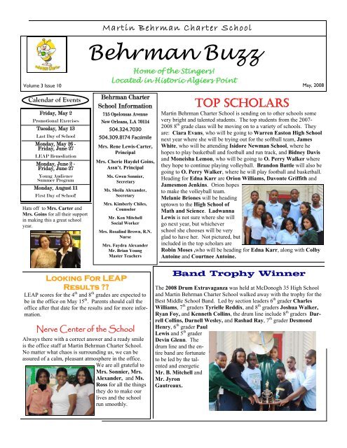 Buzz_May__2008 - Martin Behrman Charter School Academy of ...