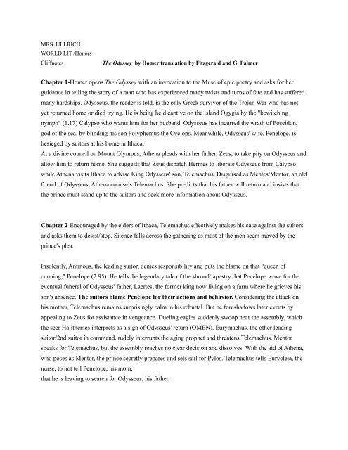 THE ODYSSEY CLIFFNOTES