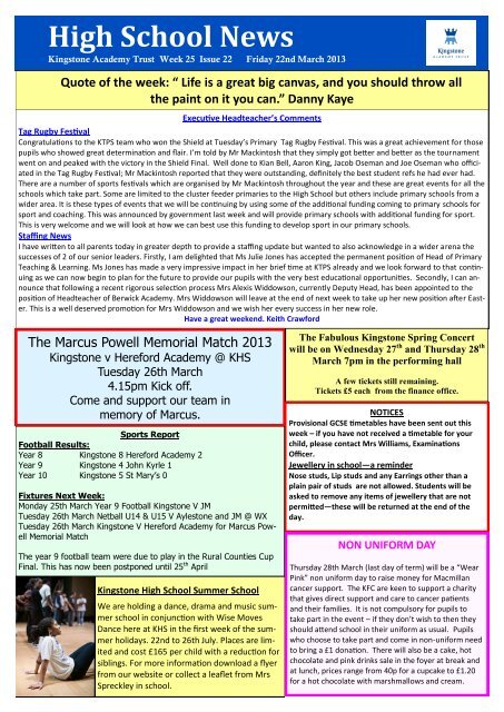 Weekly Bulletin - Kingstone High School