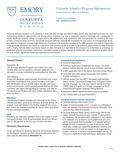 Download Goizueta Scholars Program Information - Emory University