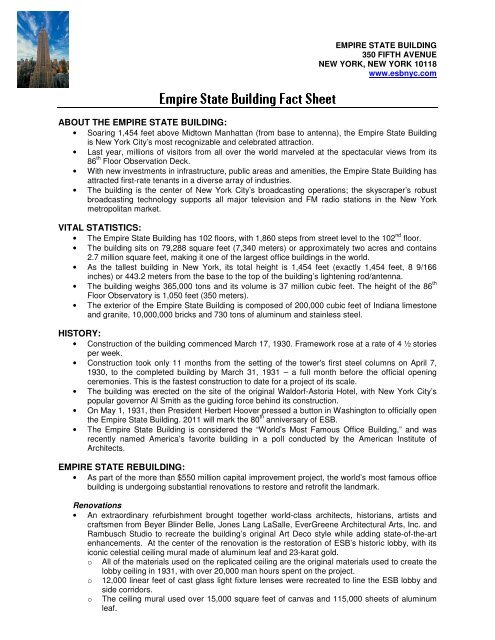 ESB Final Fact Sheet - Empire State Building