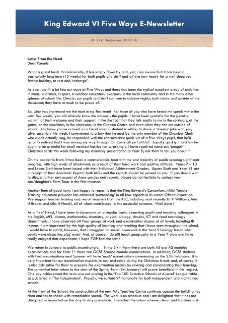 KEFW E-Newsletter - King Edward VI Five Ways