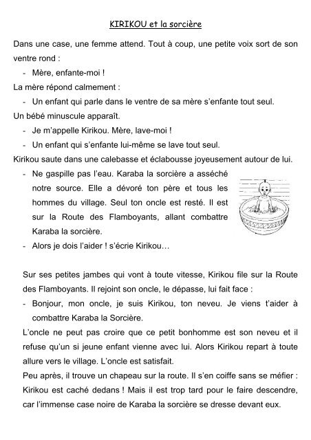 KIRIKOU et la sorcière texte eleve - Petite fée 51