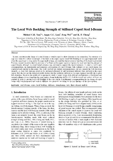 The Local Web Buckling Strength of Stiffened Coped Steel I-Beams