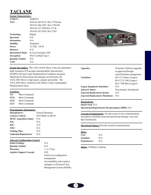 AN/CYZ-10 System Characte