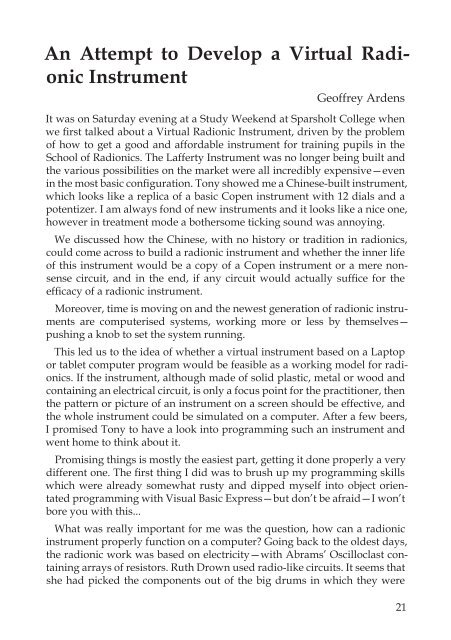 An Attempt to Develop a Virtual Radi - The Virtual Radionic Instrument