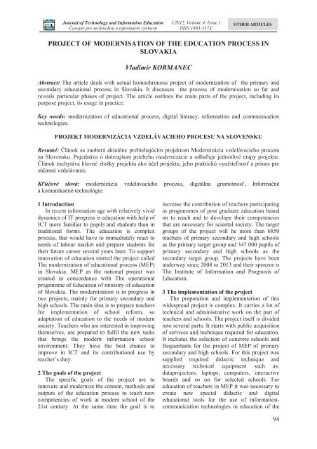 PROJECT OF MODERNISATION OF THE EDUCATION ... - JTIE