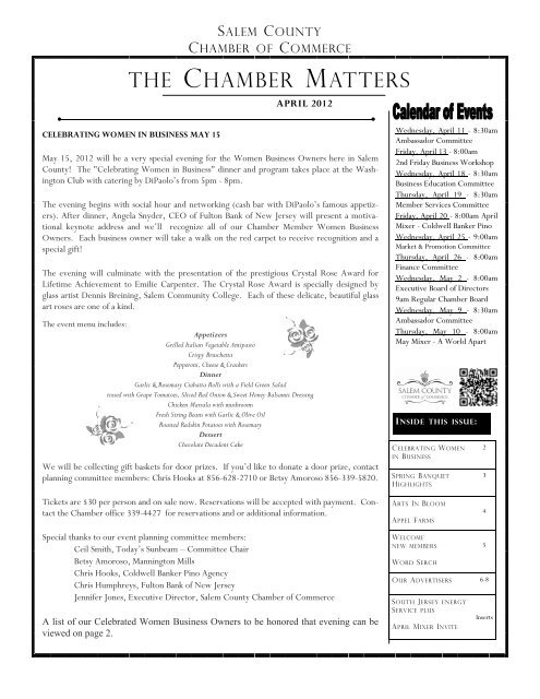 April Newsletter - Salem County Chamber of Commerce