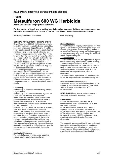 Metsulfuron 600 WG Herbicide - Rygel Australia