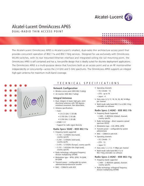 Alcatel-Lucent OmniAccess AP65 - Alcatel-Lucent Enterprise