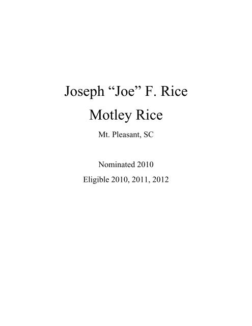 Joseph “Joe” F. Rice Motley Rice - School of Law - University of ...