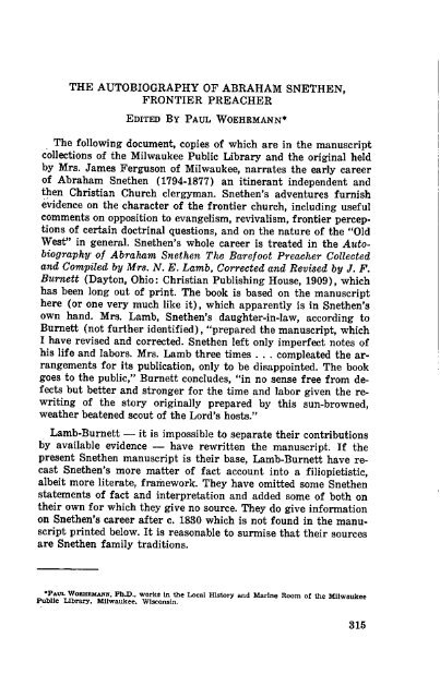 The Autobiography of Abraham Snethen, Frontier Preacher