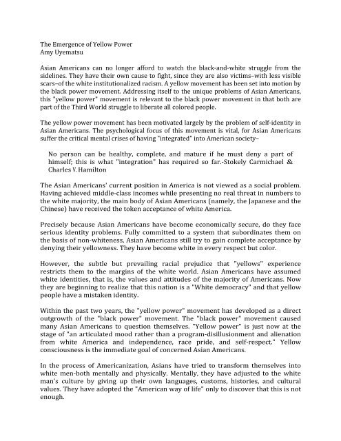 The Emergence of Yellow Power Amy Uyematsu Asian Americans ...