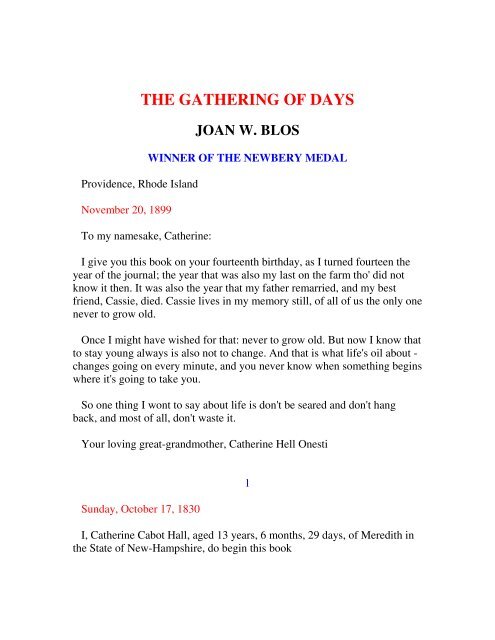 the gathering of days joan w. blos - CSIR