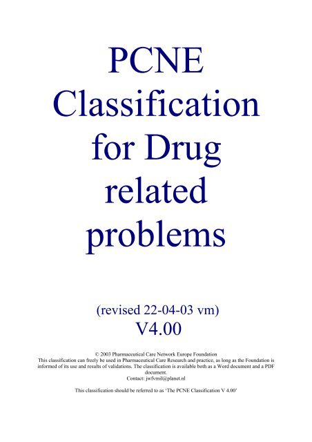 PCNE DRP classification V4 - Pharmaceutical Care Network Europe